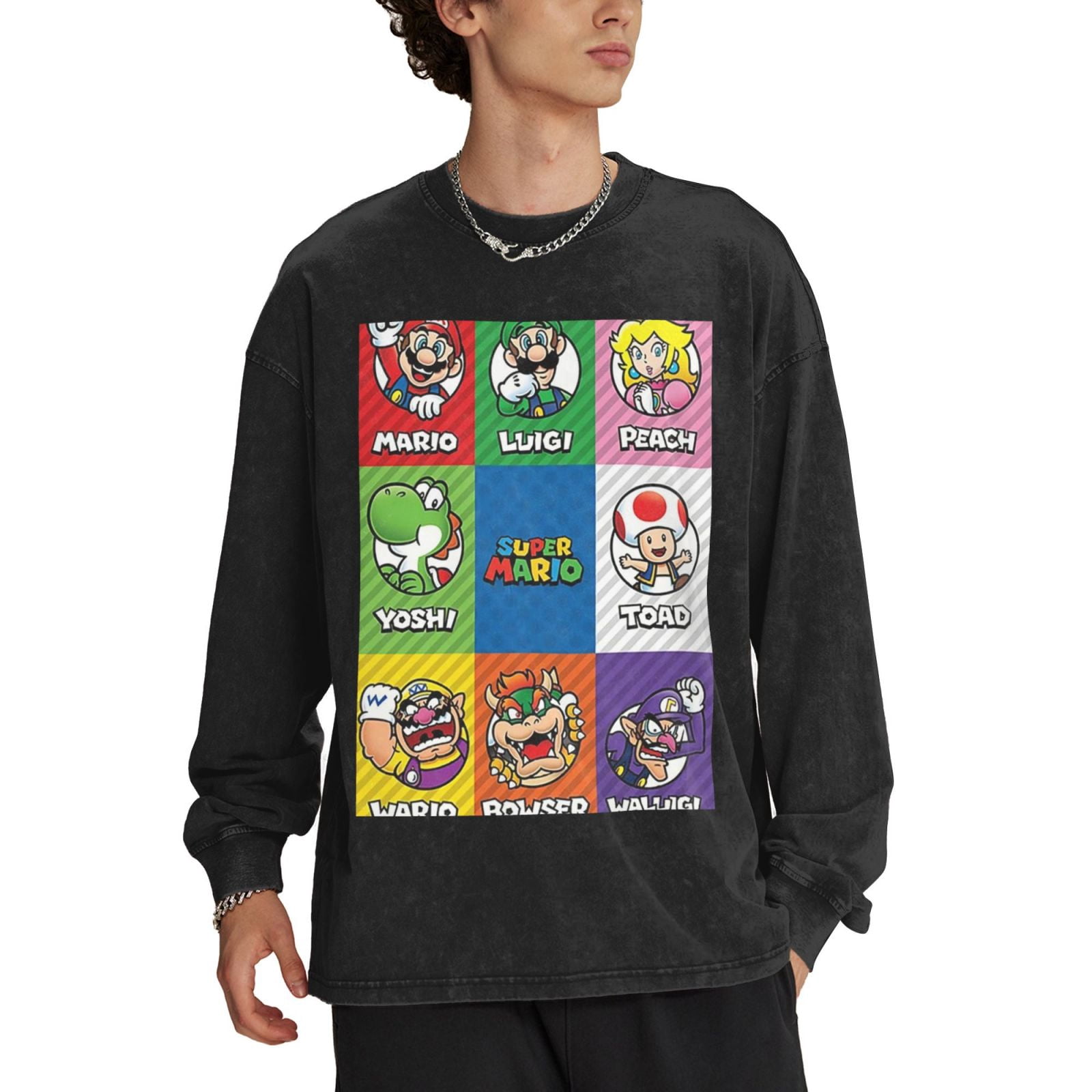 Super Mario Characters Poster Long Sleeve Shirt Men's Heavy Weight Crew ...
