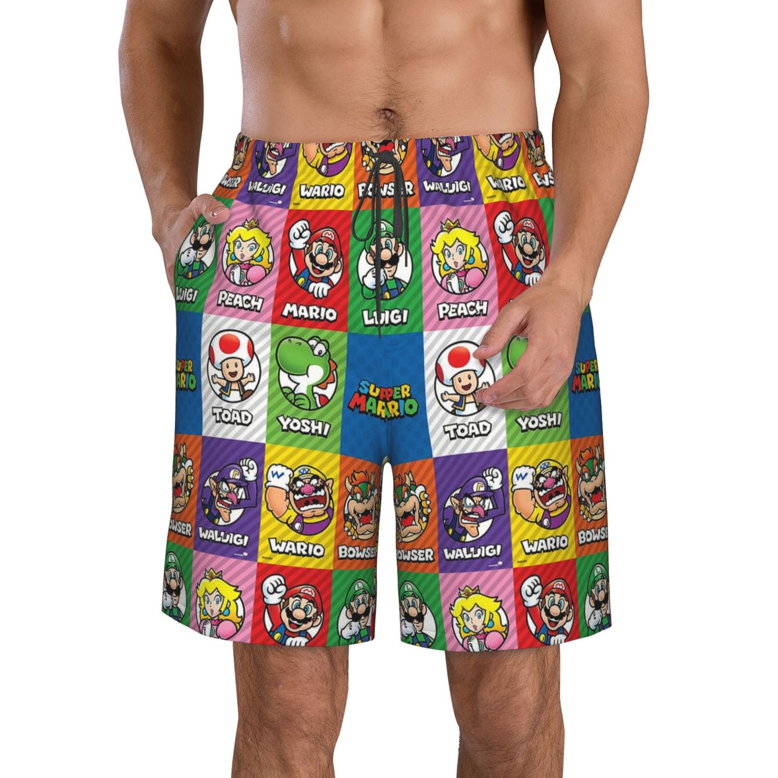 Super Mario Characters Poster Summer Beach Sign Mens Swim Trunks Quick ...