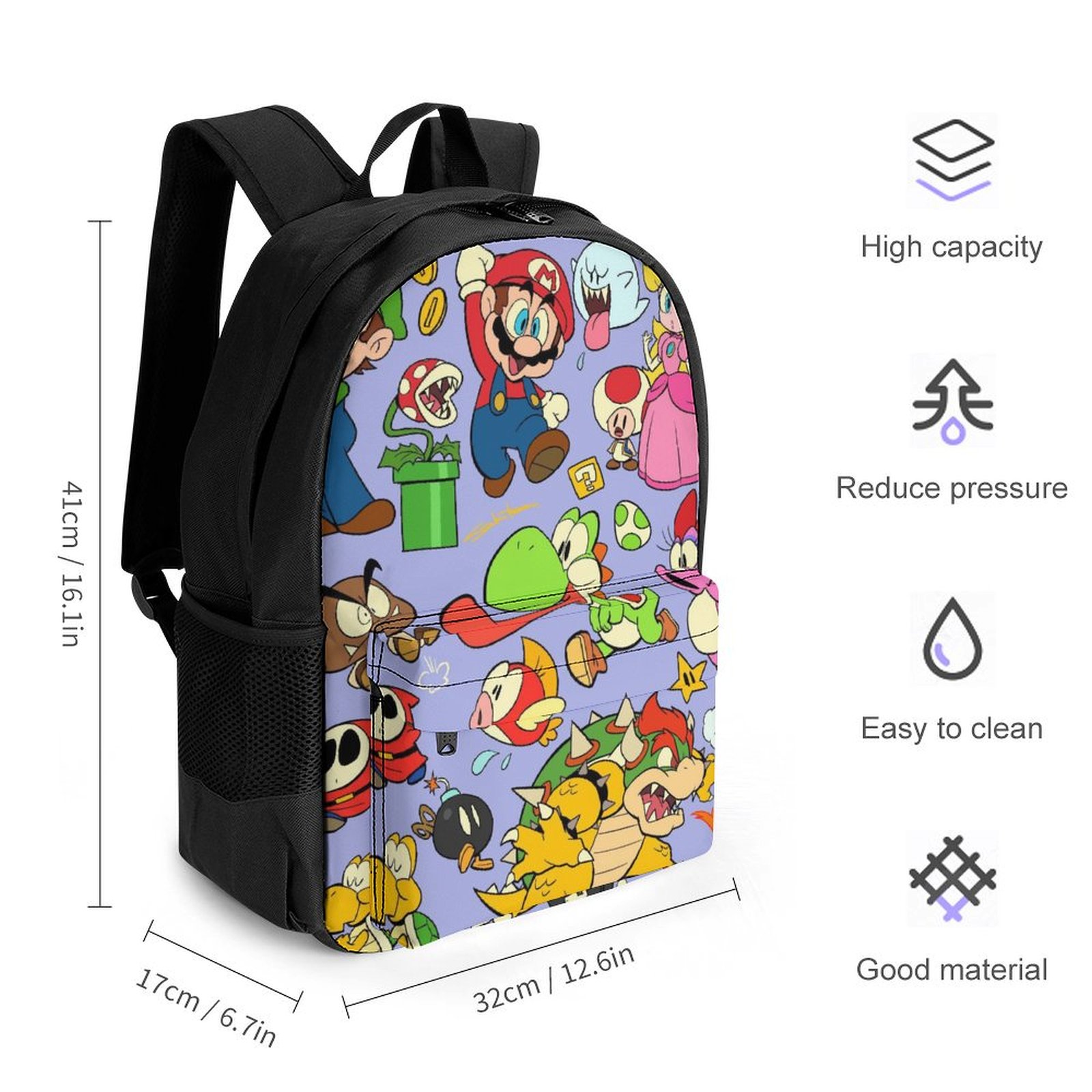 Super_ Mario Children's Simple Schoolbag Anime Cute Kids Backpack with ...
