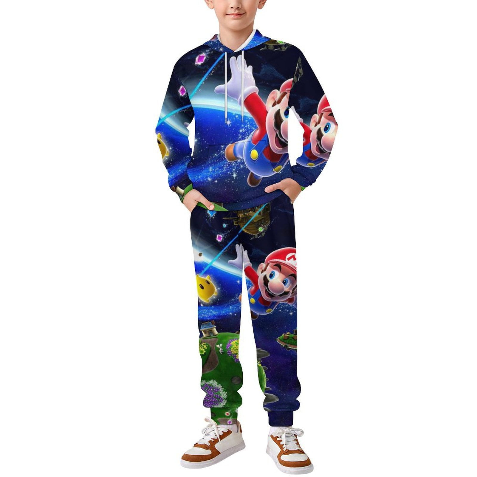 Super Mario Children's Sweatshirt Sweat Pant Set Pullover Hooded Hoodie ...