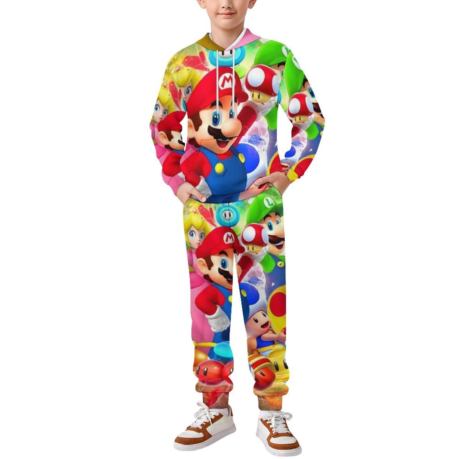 Super Mario Children's Sweatshirt Sweat Pant Set Pullover Hooded Hoodie ...