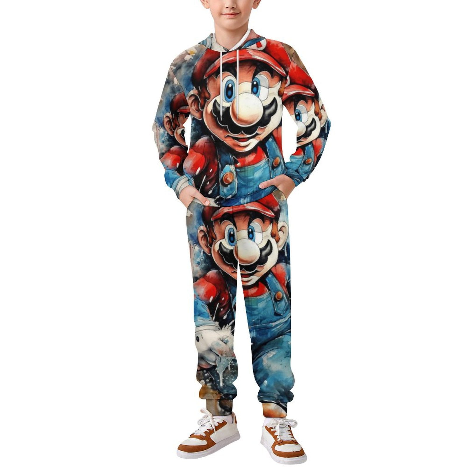 Super Mario Children's Sweatshirt Sweat Pant Set Pullover Hooded Hoodie ...
