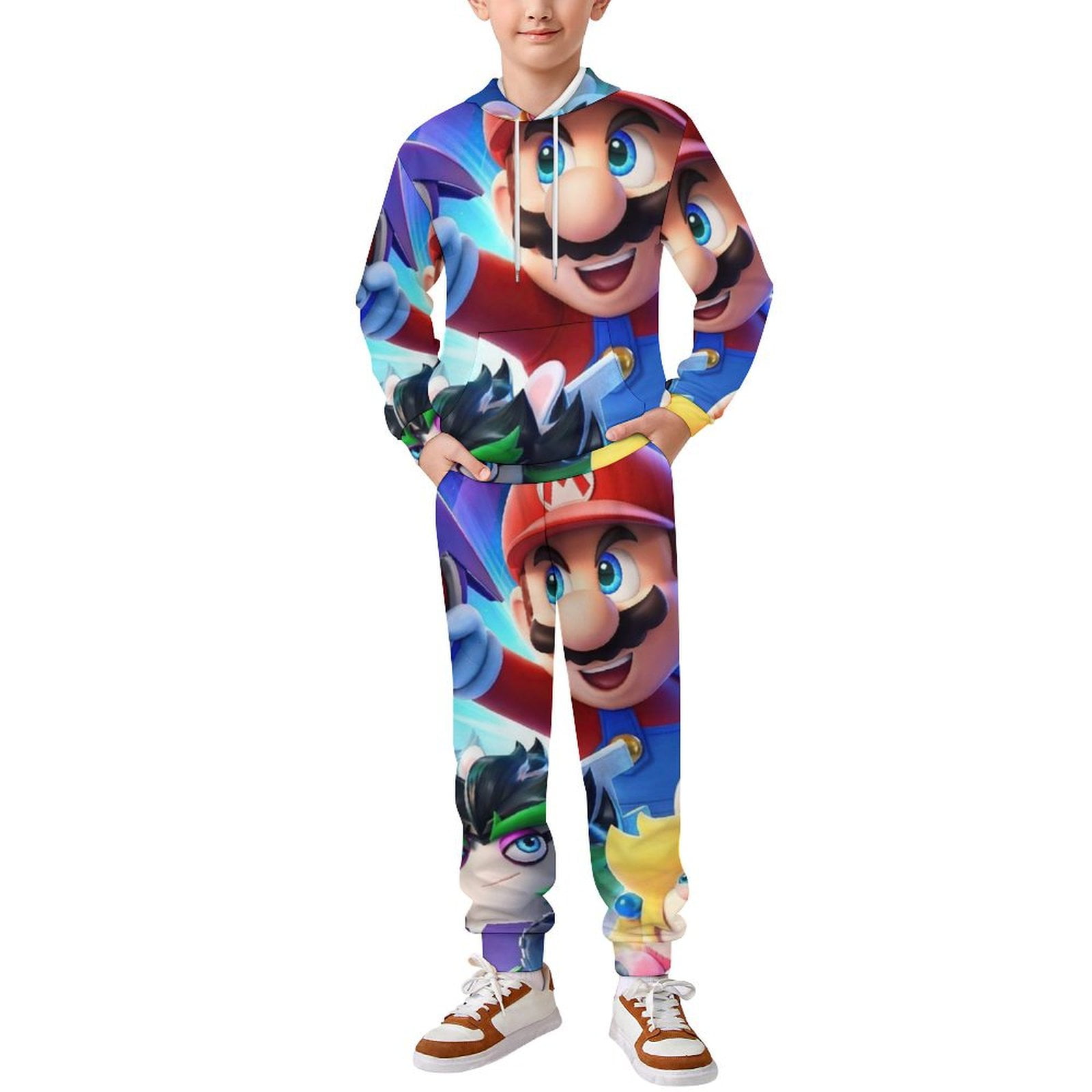 Super Mario Children's Sweatshirt Sweat Pant Set Pullover Hooded Hoodie ...
