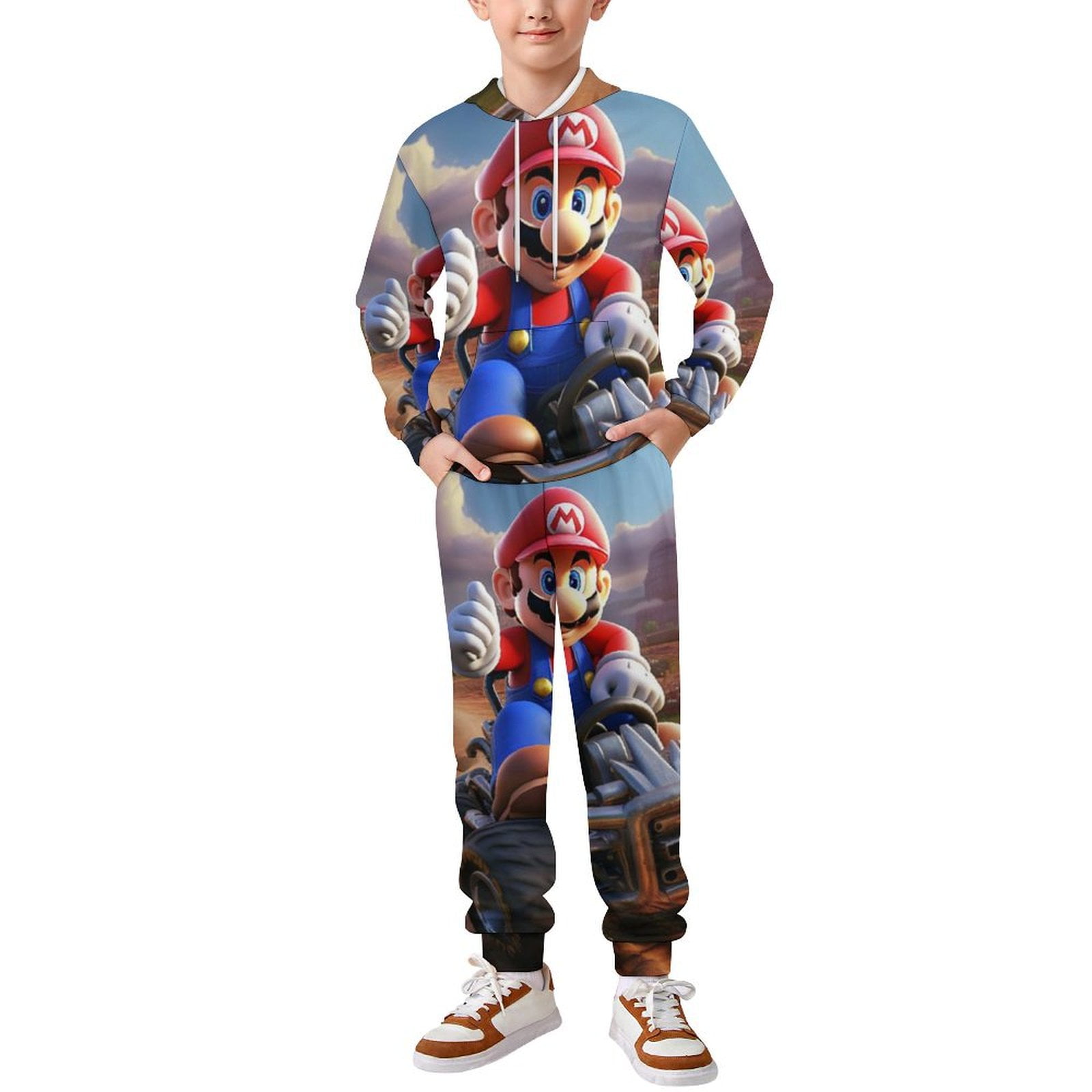 Super Mario Children's Sweatshirt Sweat Pant Set Pullover Hooded Hoodie ...