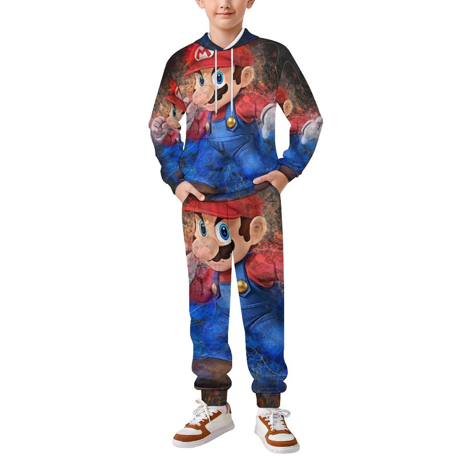 Super Mario Children's Sweatshirt Sweat Pant Set Pullover Hooded Hoodie ...