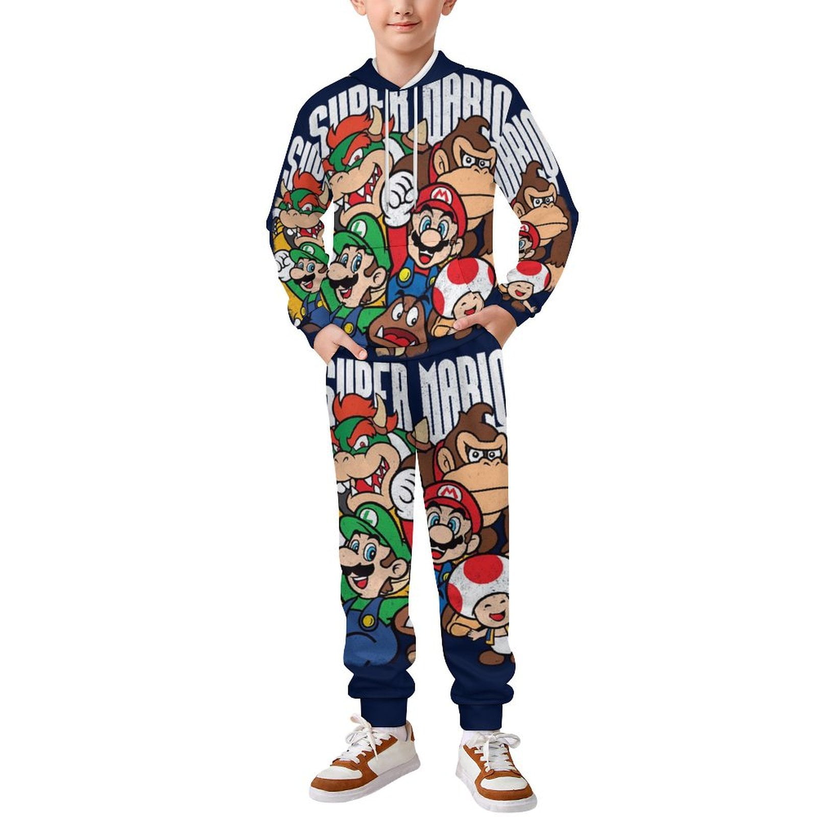 Super Mario Children's Sweatshirt Sweat Pant Set Pullover Hooded Hoodie ...