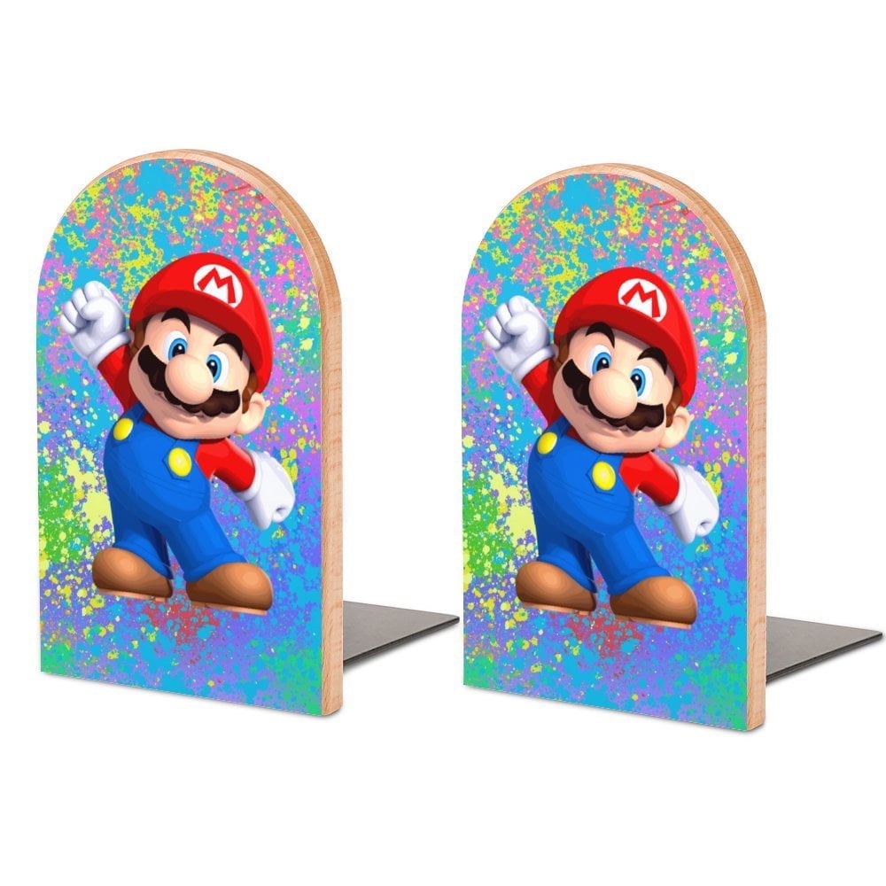 Super Mario Cute Bookends Wood Book Divider Decorative Shelves Non-Skid ...