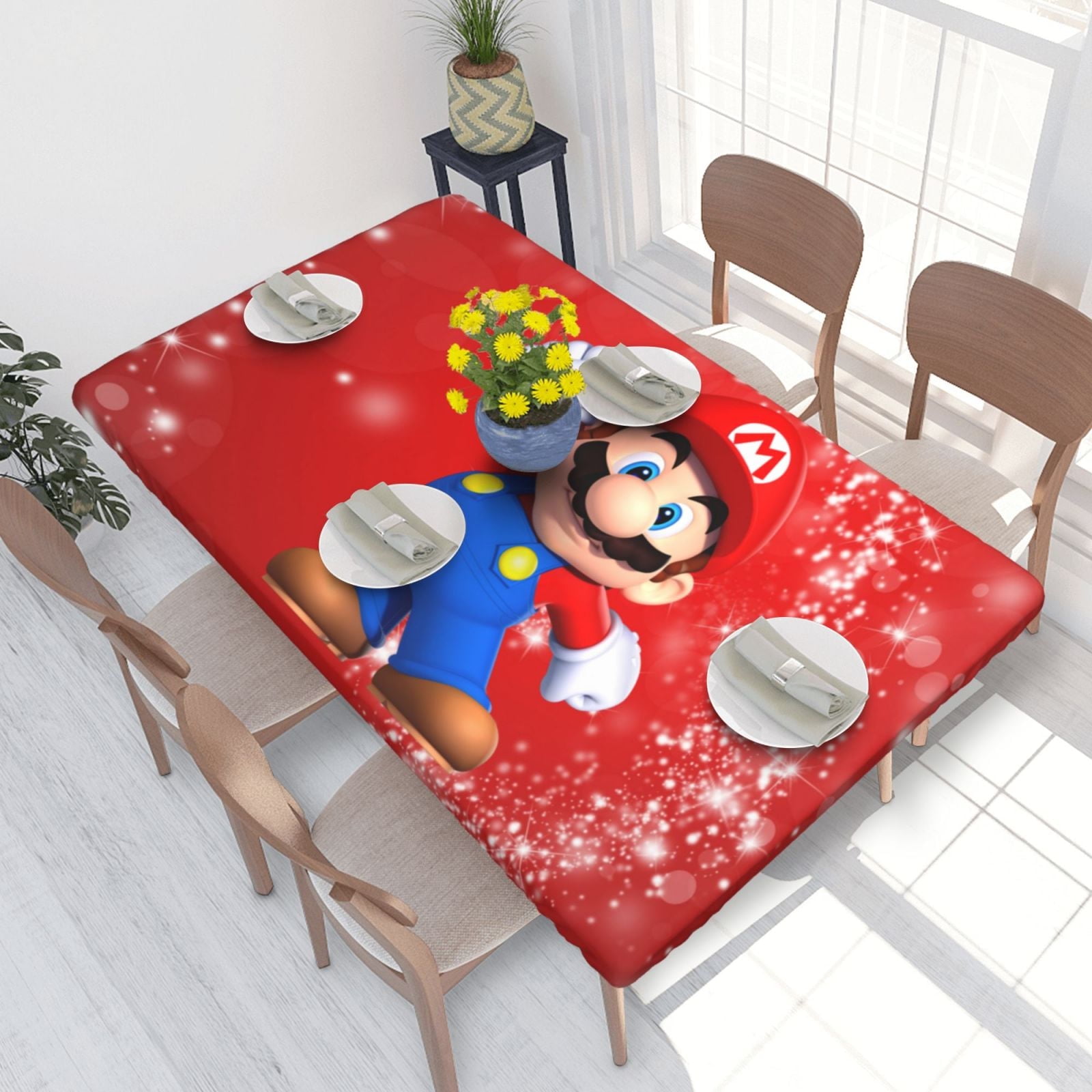 Super Mario Cute Elastic Edged Table Cover Reusable Fitted Rectangle ...