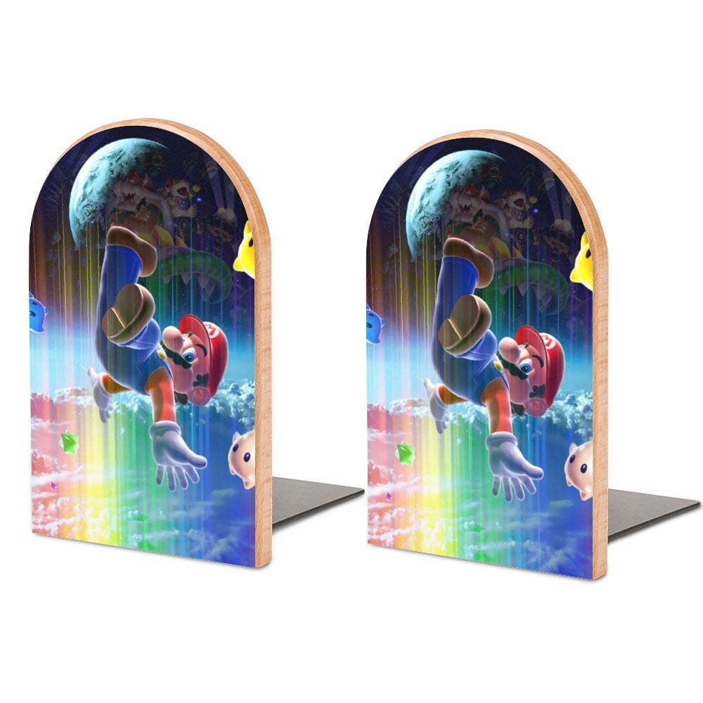 Super Mario Galaxy Bookends Wood Book Divider Decorative Shelves Non ...