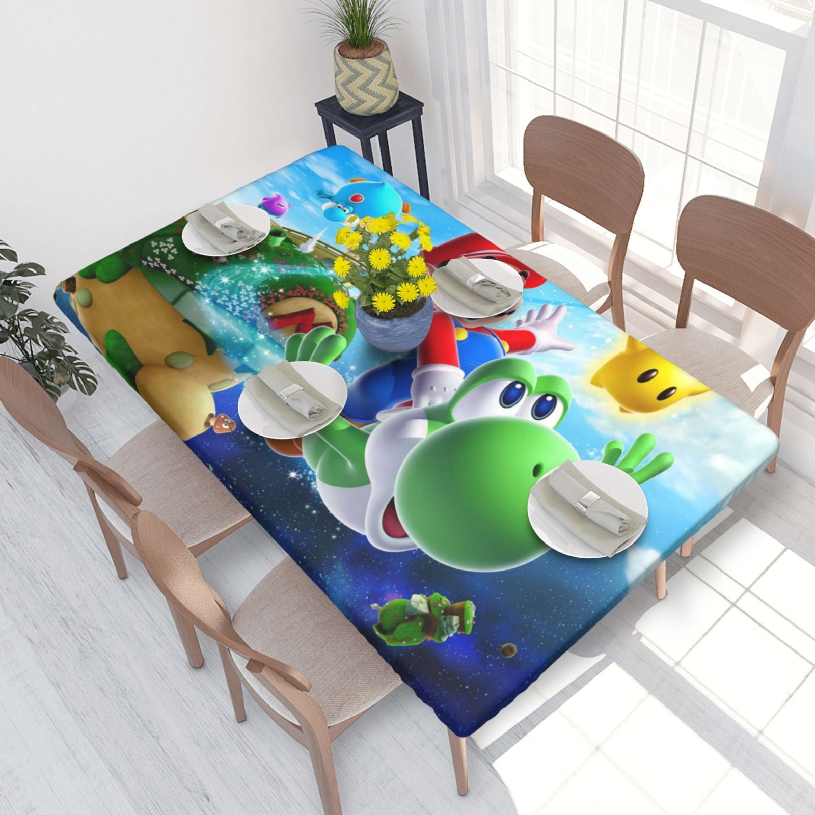 Super Mario Galaxy Elastic Edged Table Cover Reusable Fitted Rectangle ...