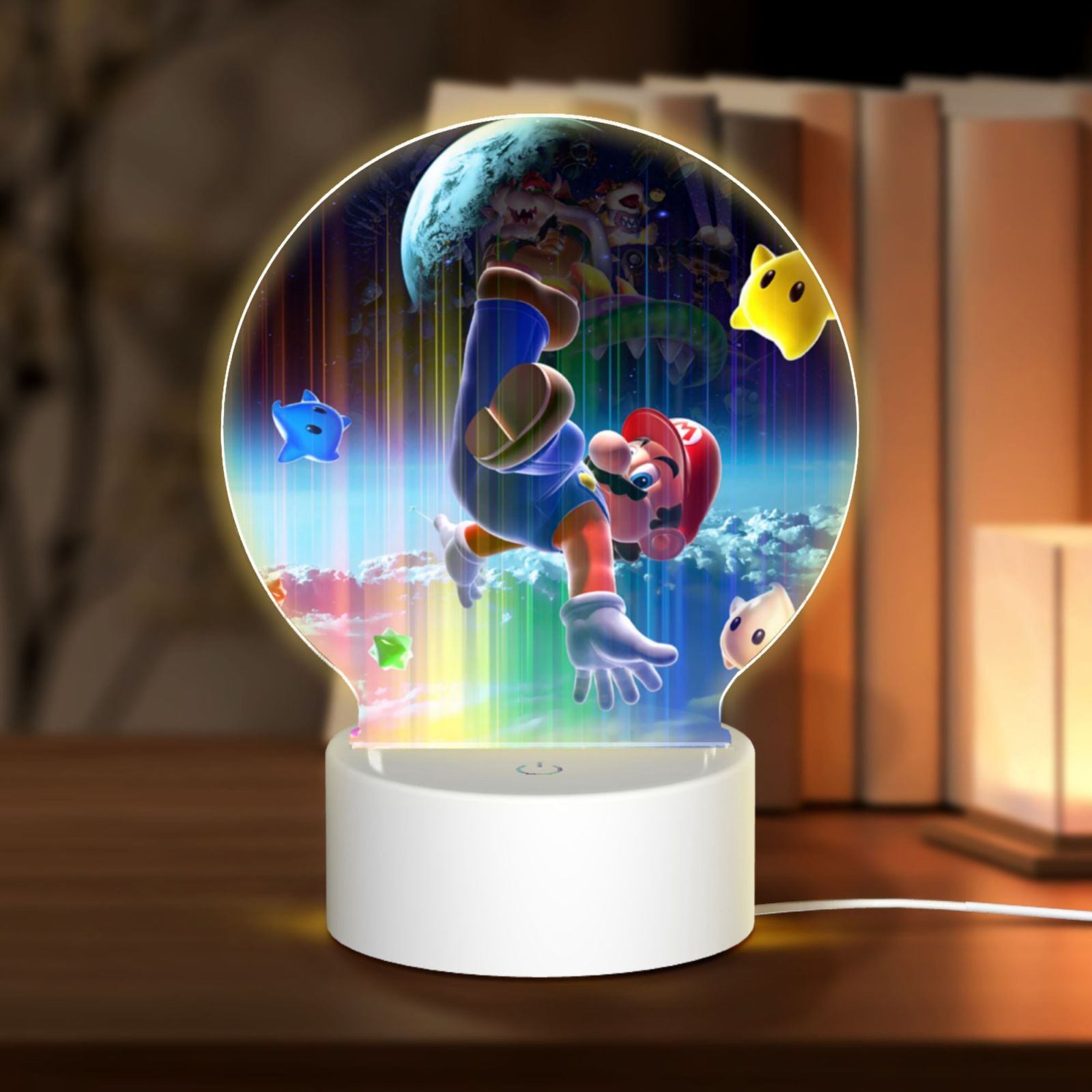 Super Mario Galaxy Round Acrylic Night Light Decoration USB Cable LED ...