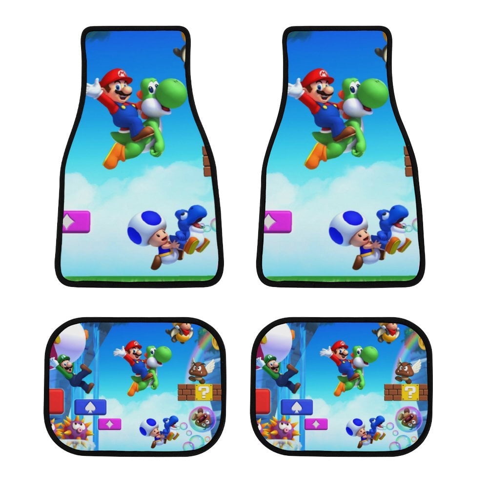 Super Mario Game Car Floor Mat Set 4-Piece Front/Rear Auto Foot Mats ...