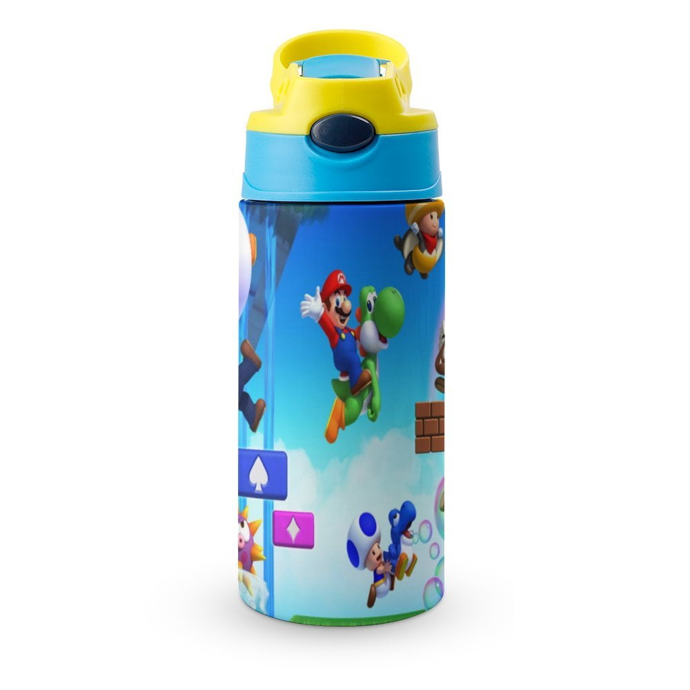 Super Mario Game Kid's Insulated Water Bottle With Straw Vacuum Stainless Steel Cup Leak-Proof ...