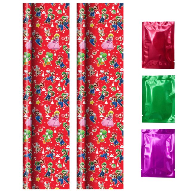 Super Mario Gift Wrapping Paper (2 Rolls) Premium Paper with Grid Lines ...