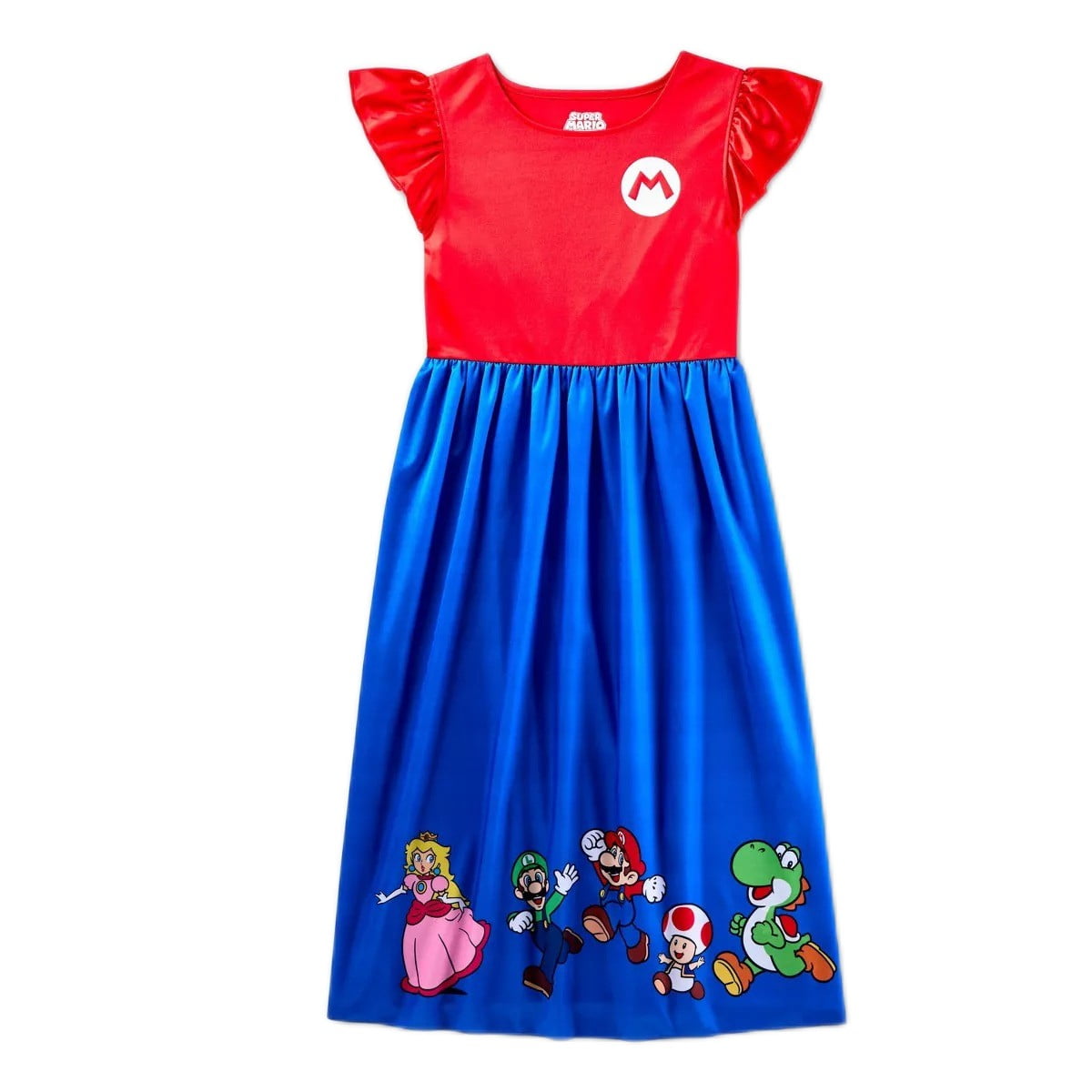 Super Mario Girl's Character Satinet Red and Blue Nightgown, Gown (X ...