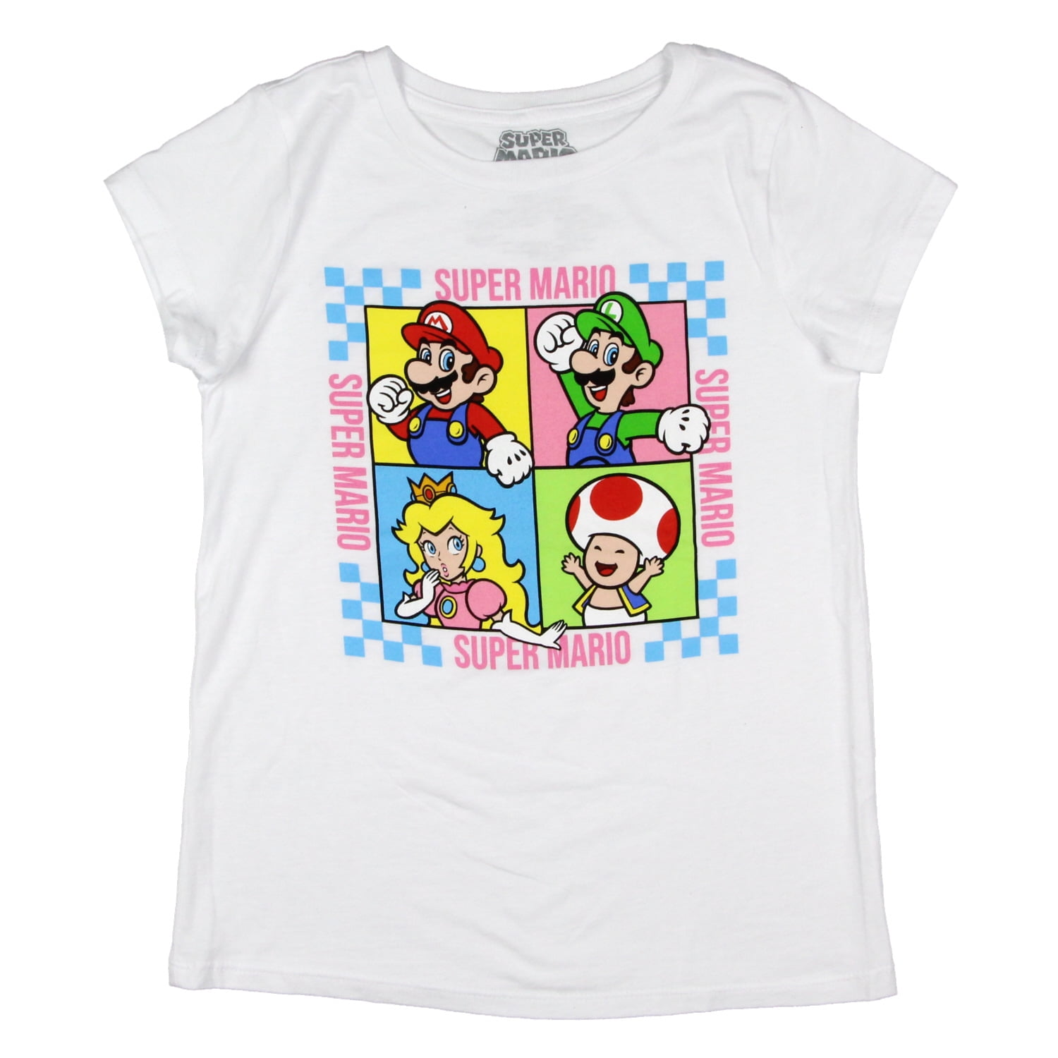 Super Mario Girls Checkered Grid Character Panel Kids T-Shirt - Walmart.com