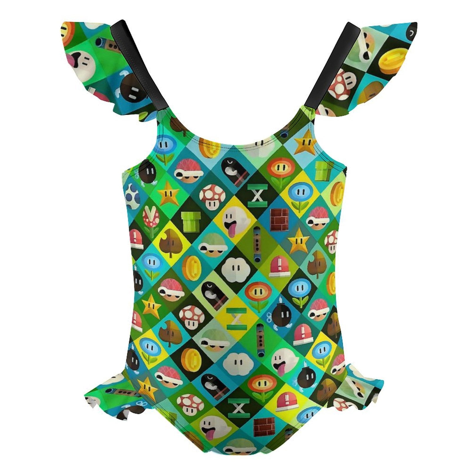 Super Mario Girls One-piece Cute Swimsuit Quick Dry Ruffles 7-9Y（120cm ...