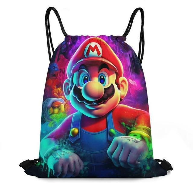 Super Mario Gym Bag Simple Casual Drawstring Backpack Outdoor Portable ...