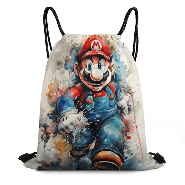 Super Mario Gym Bag Simple Casual Drawstring Backpack Outdoor Portable ...