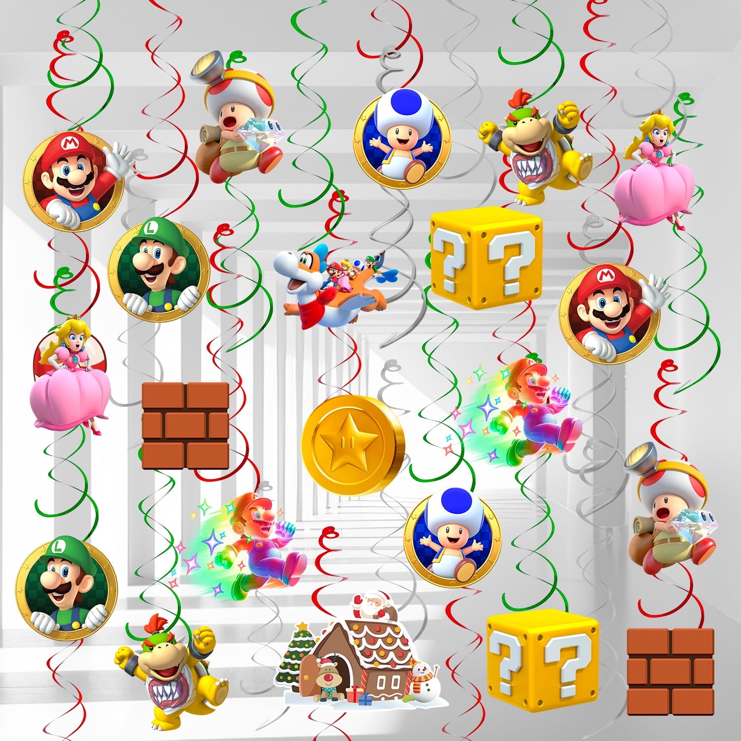 Super Mario Hanging Swirl - 48pcs Mario Hanging Swirl, Mario Party ...