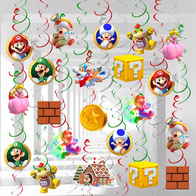 Super Mario Hanging Swirl - 48pcs Mario Hanging Swirl, Mario Party ...