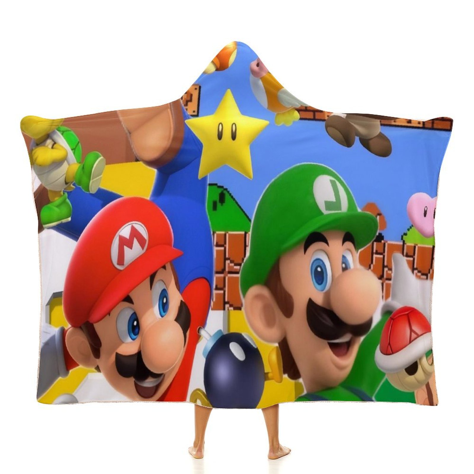 Super Mario Hooded blankets ponchos wearable for kids adults 40"x50 ...