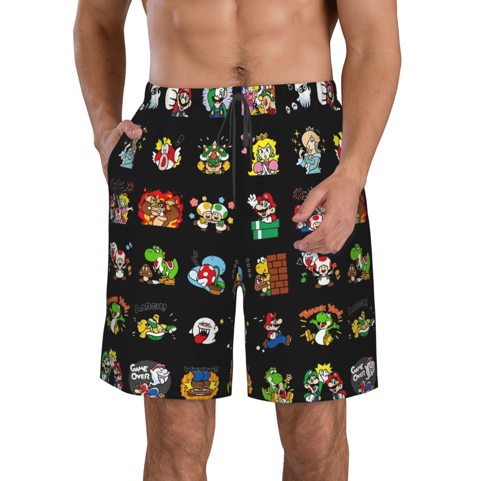 Super Mario Illustrations Summer Beach Sign Mens Swim Trunks Quick Dry ...