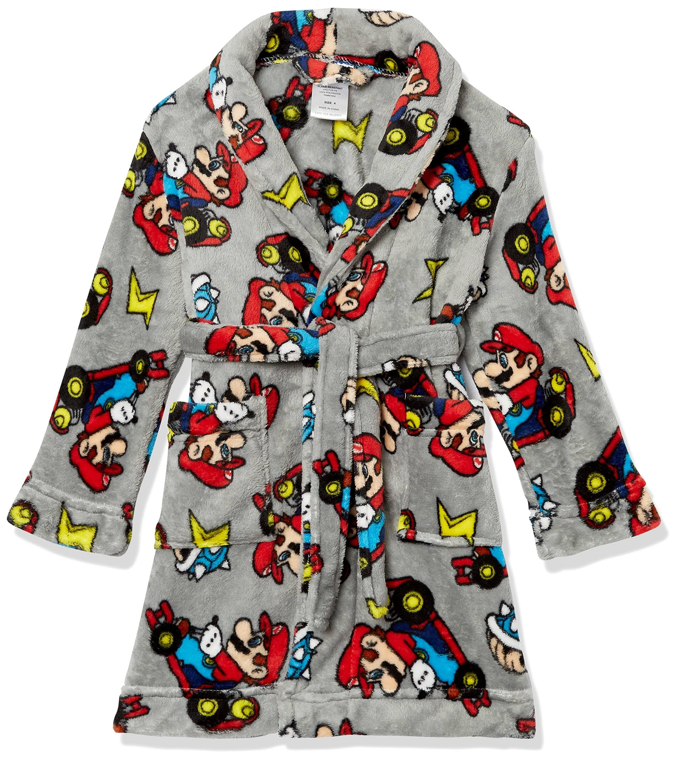 Super Mario Kart Boy's Bathrobe, Gray Plush Fleece, Size 6, Spiny ...