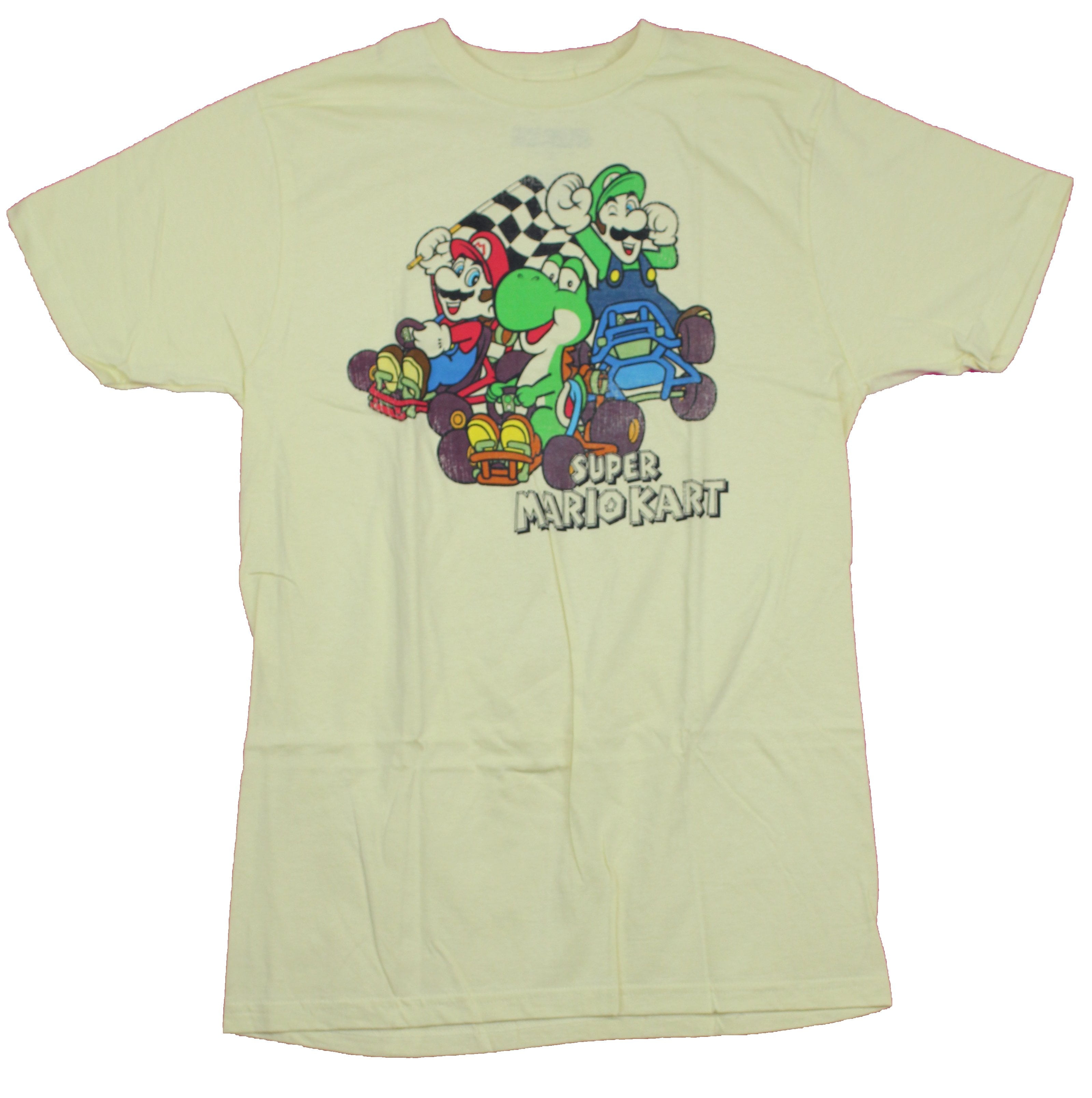 Super Mario Kart Mens T-Shirt - Distressed Yoshi Leading the Group ...