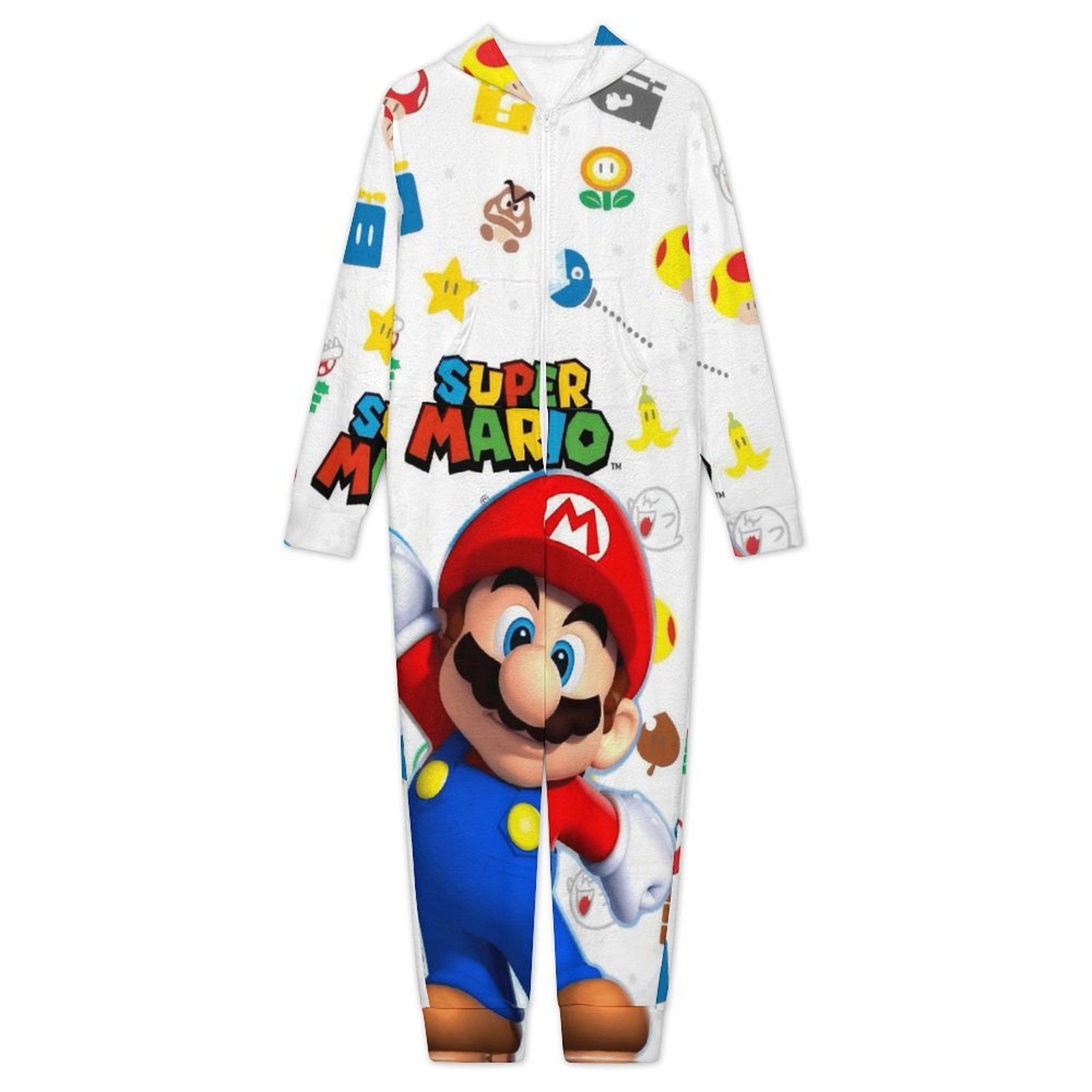 Super Mario Kids Cartoon One-piece Pajamas Winter Warm Home Pajamas ...
