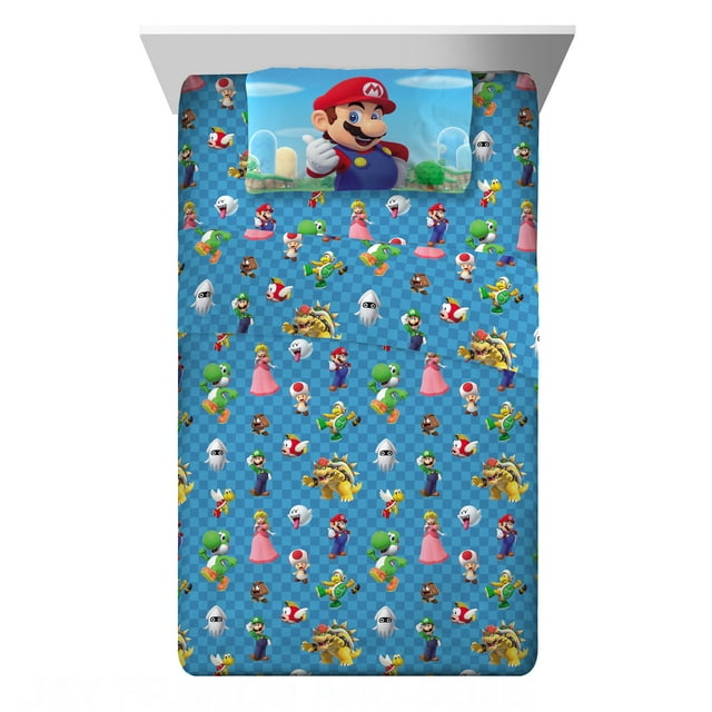 Super Mario Kids Full Sheet Set, Blue, Nintendo - Walmart.com