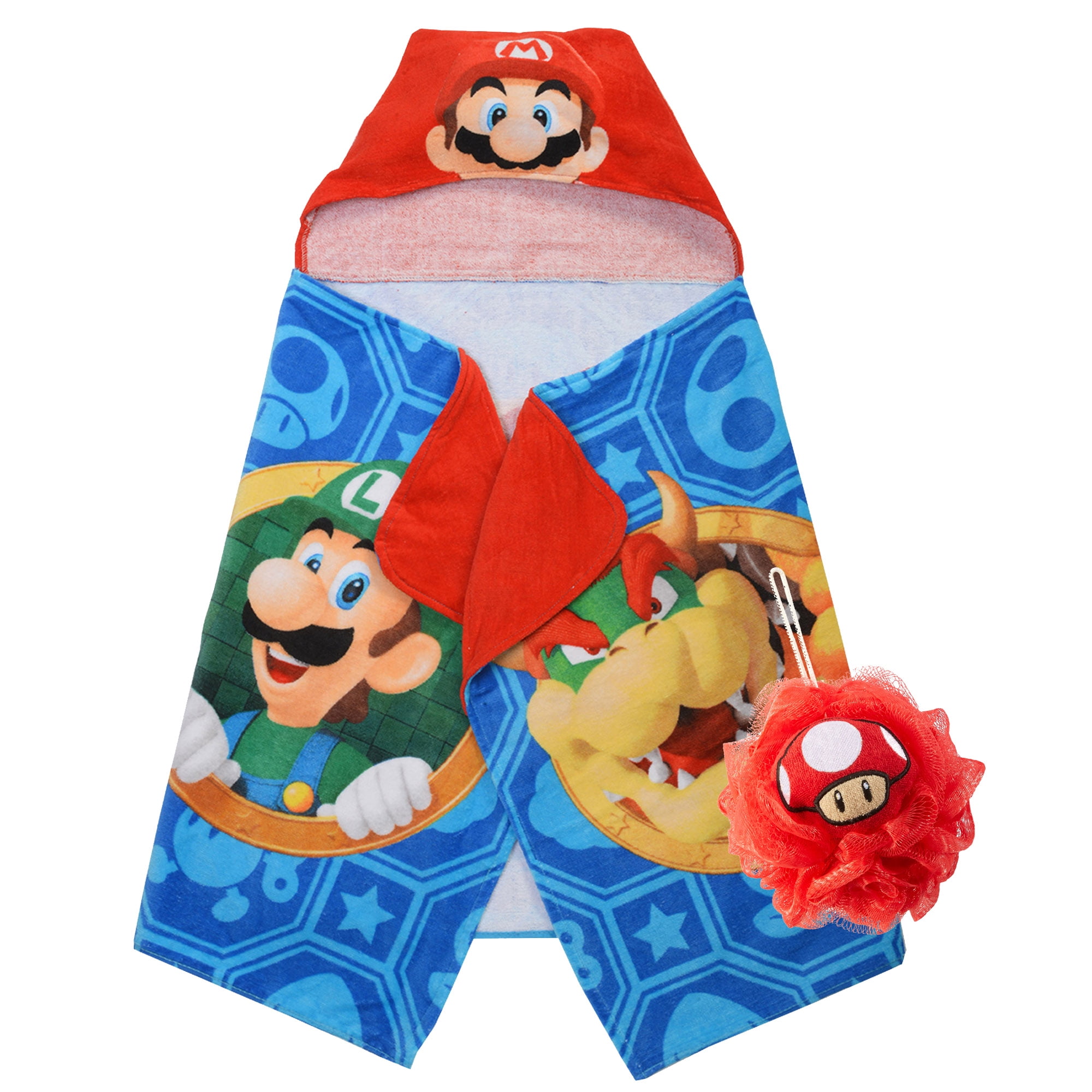 Nintendo Super Mario Kids Bath Set - Hooded Towel and Character Loofah ...