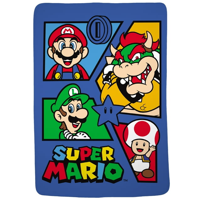 Super Mario Kids Plush Blanket, Twin/Full Size 62x90, Nintendo ...