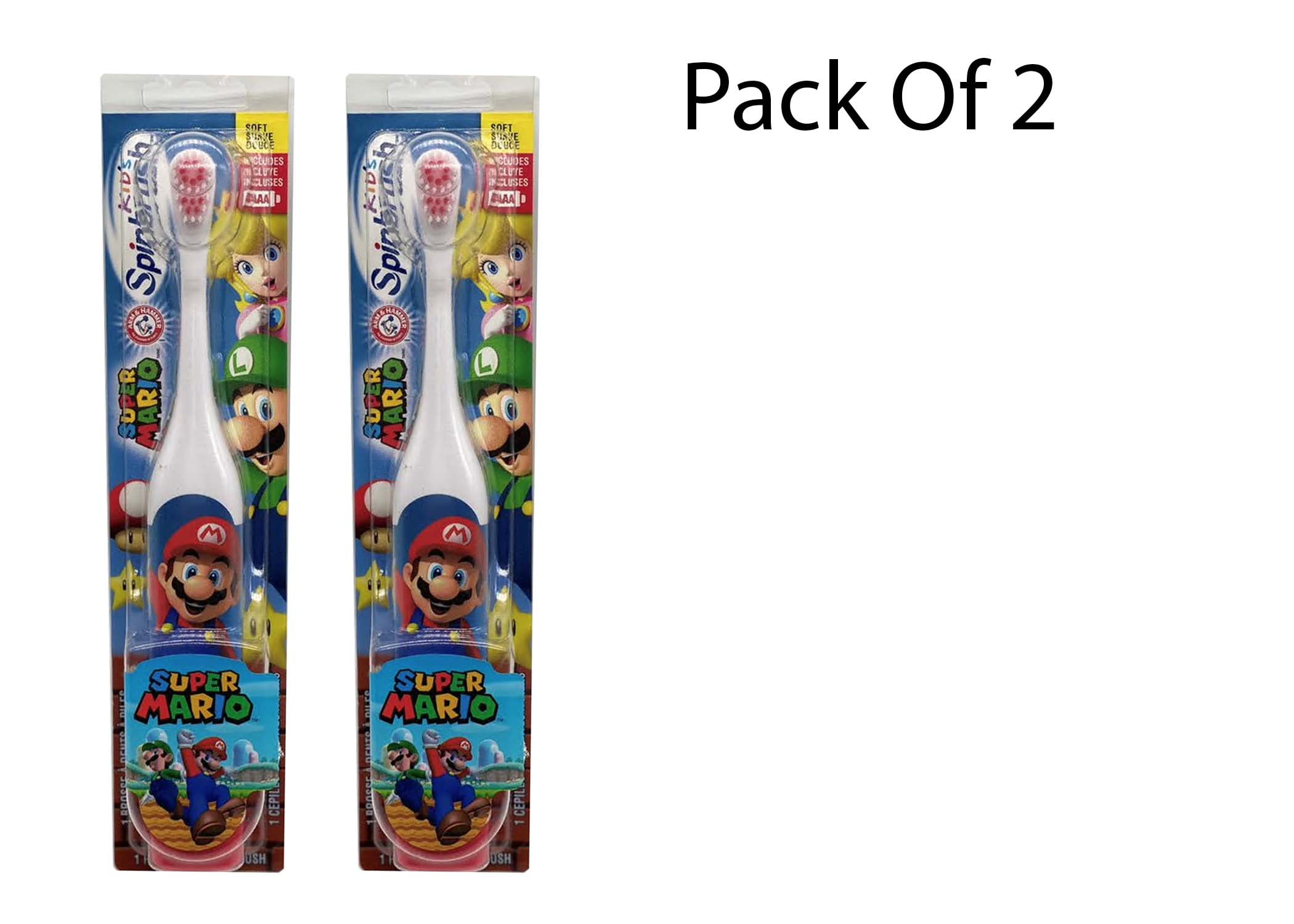 Super Mario Kids Spinbrush Electric Battery Toothbrush, Soft (Pack oF 2 ...