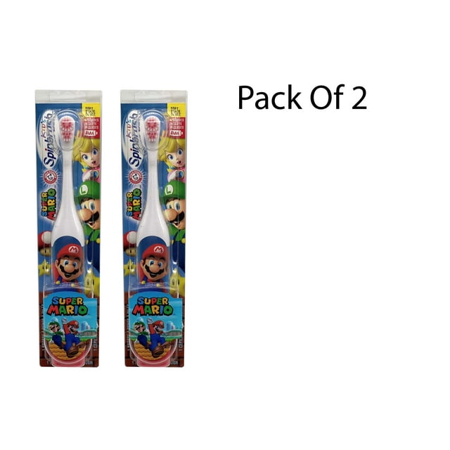 Super Mario Kids Spinbrush Electric Battery Toothbrush, Soft (Pack oF 2 ...