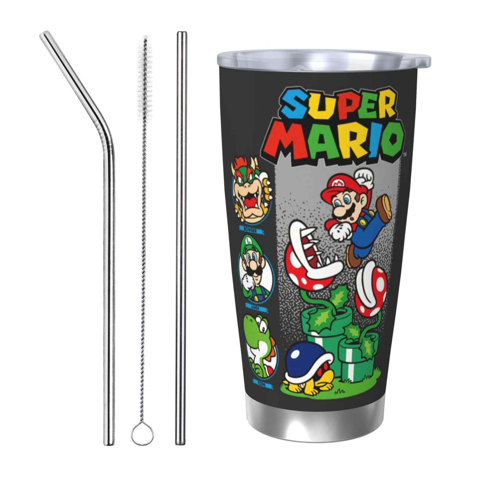 Super-Mario Kids Water Bottle with Straw Lid,Insulated Stainless Steel Reusable Tumbler for Boys ...