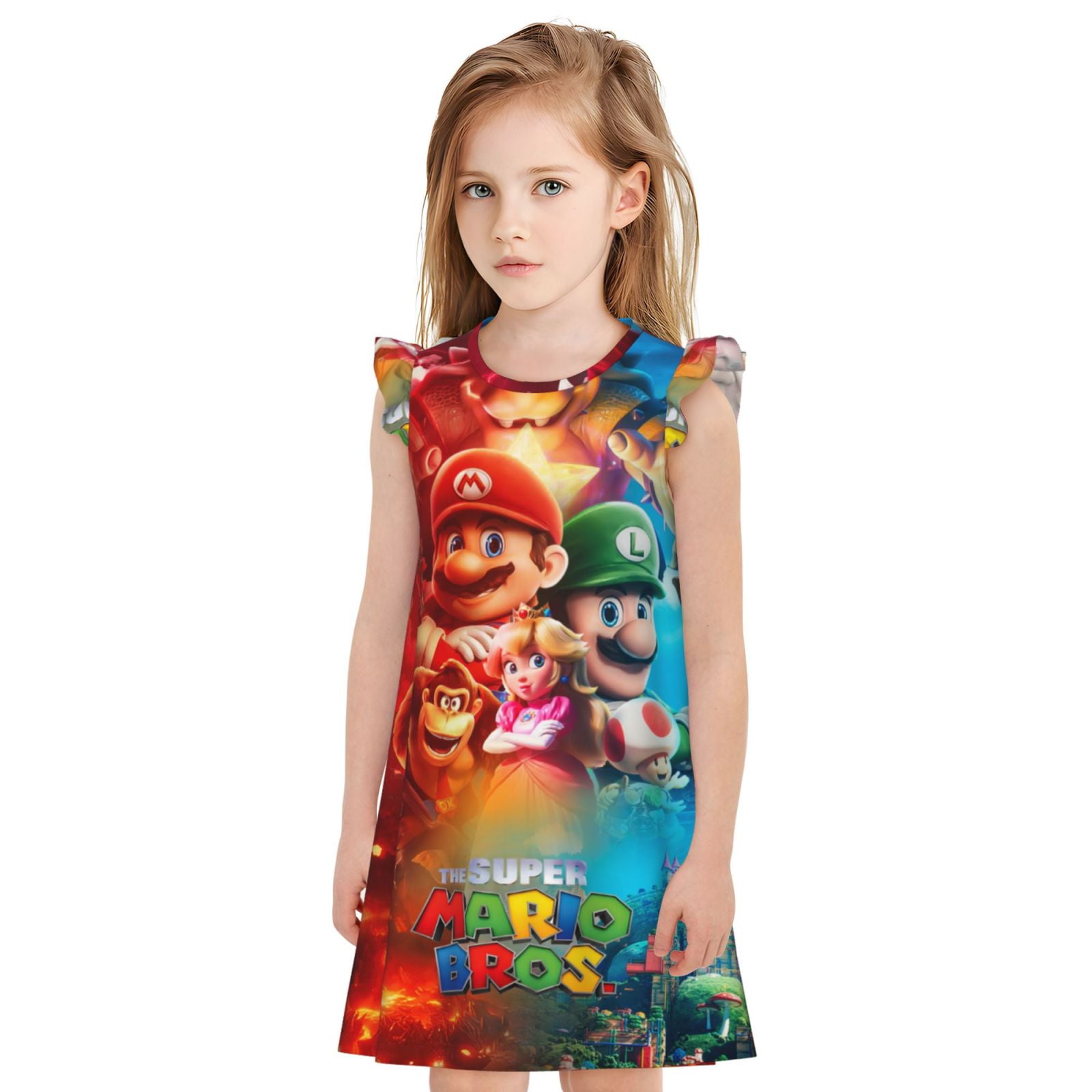 Super Mario Little Girls Nightgown Short Flutter Sleeve Pajamas Cartoon ...