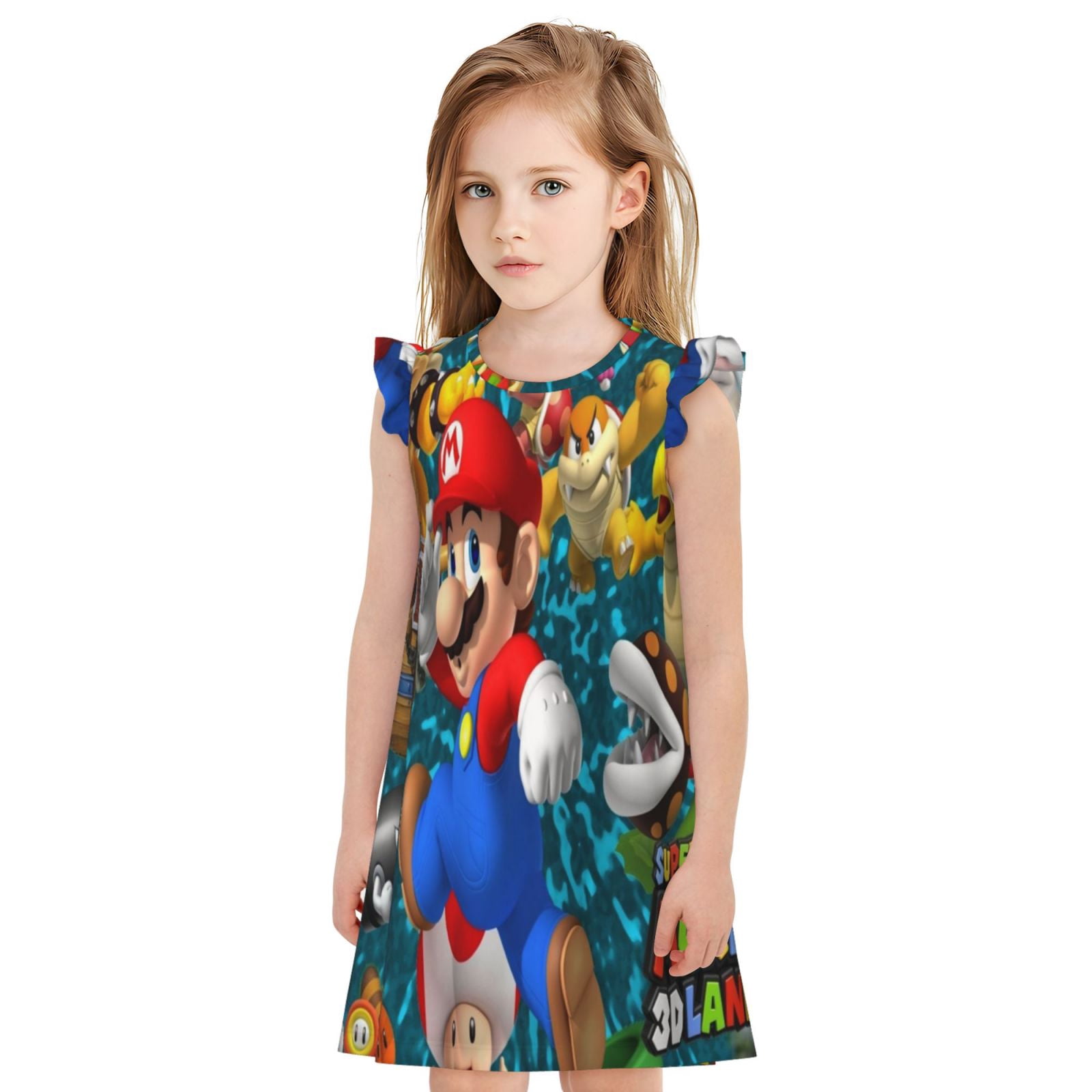 Super Mario Little Girls Nightgown Short Flutter Sleeve Pajamas Cartoon ...