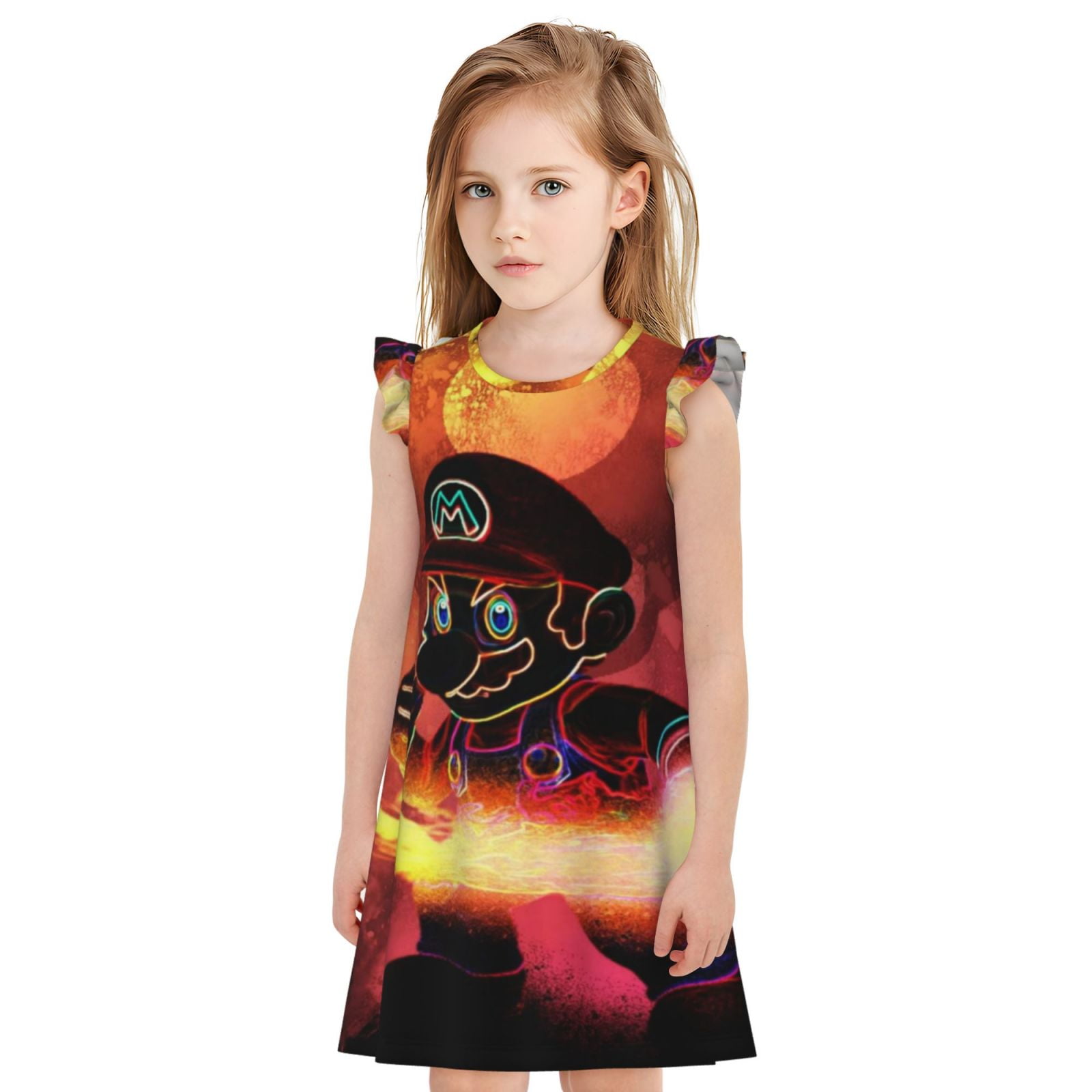 Super Mario Little Girls Nightgown Short Flutter Sleeve Pajamas Cartoon ...