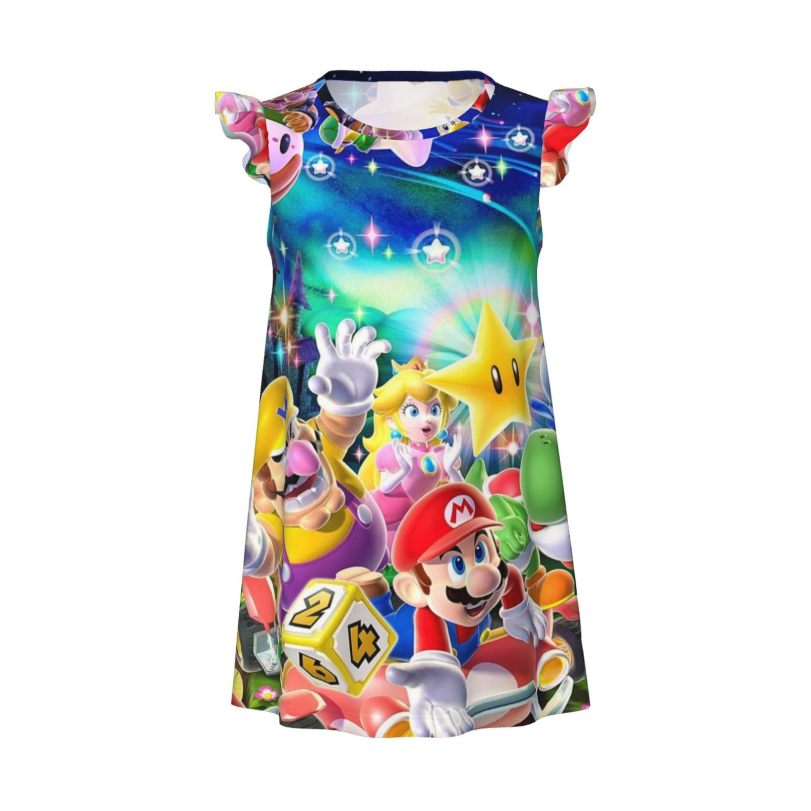 Super Mario Little Girls Nightgown Short Flutter Sleeve Pajamas Cartoon ...