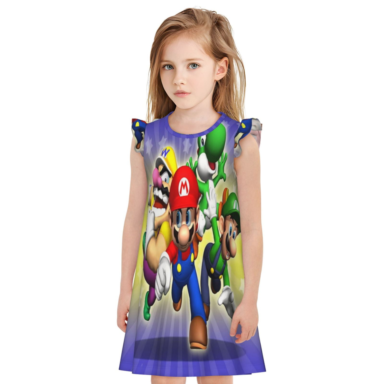 Super Mario Little Girls Nightgown Short Flutter Sleeve Pajamas Cartoon ...