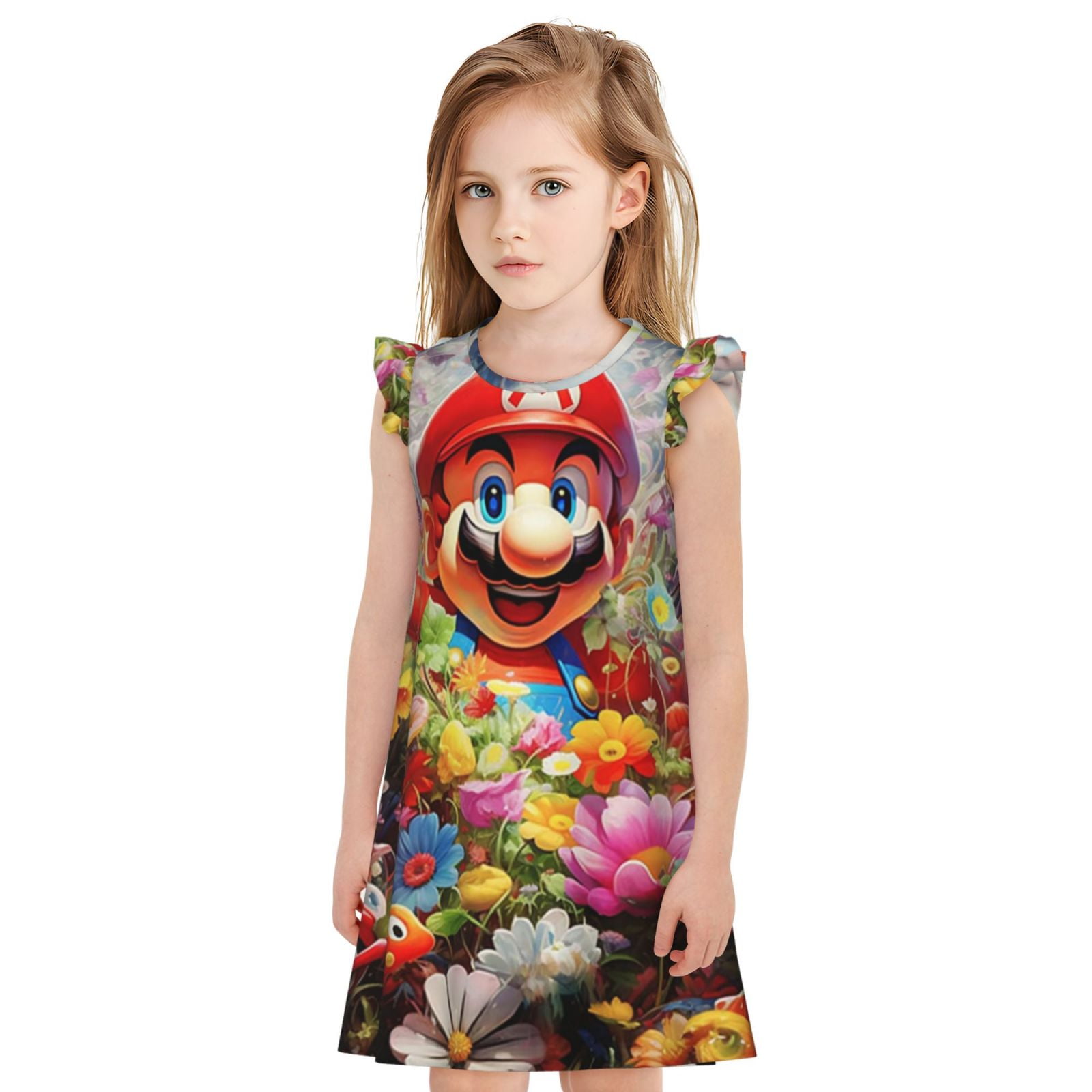 Super Mario Little Girls Nightgown Short Flutter Sleeve Pajamas Cartoon ...