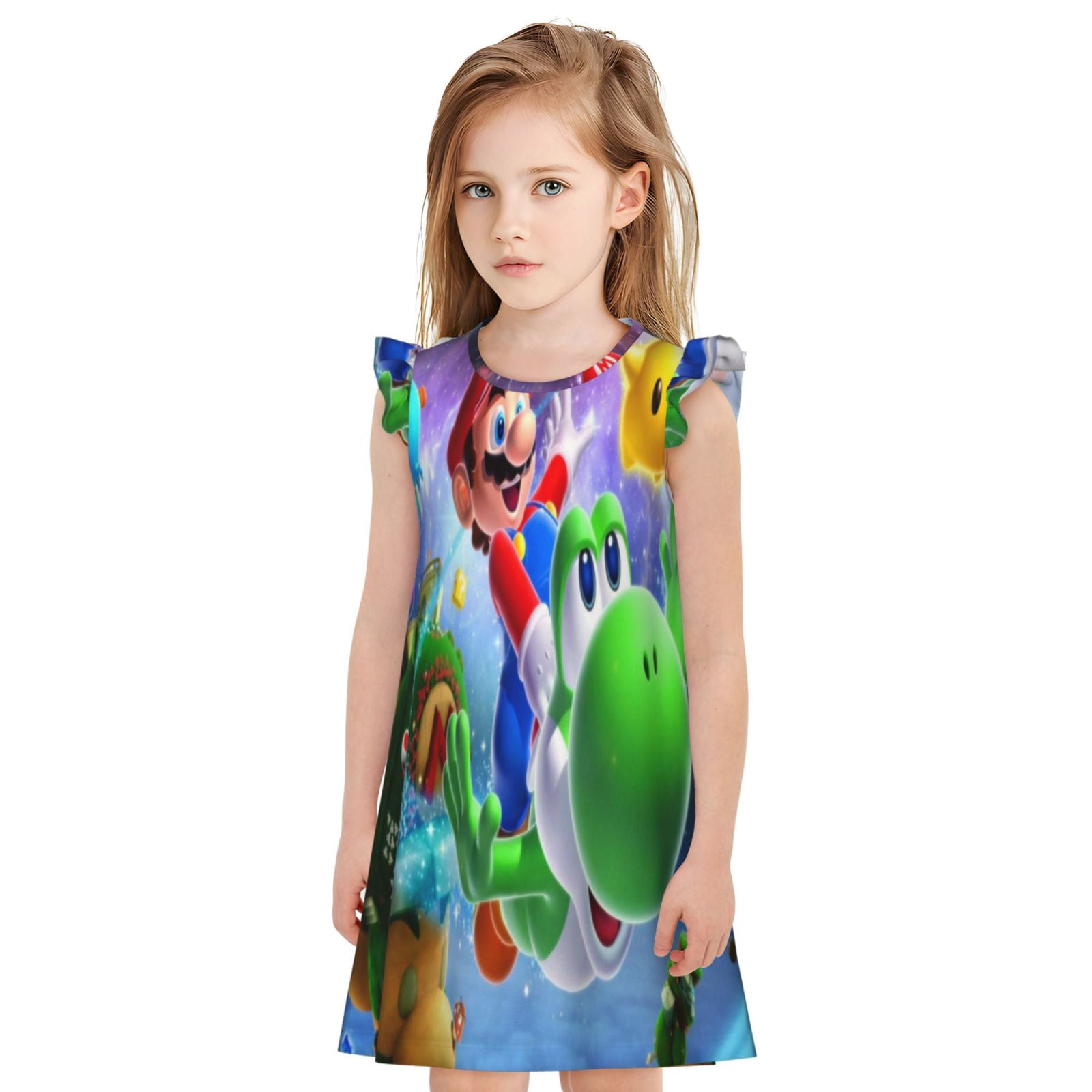 Super Mario Little Girls Nightgown Short Flutter Sleeve Pajamas Cartoon ...