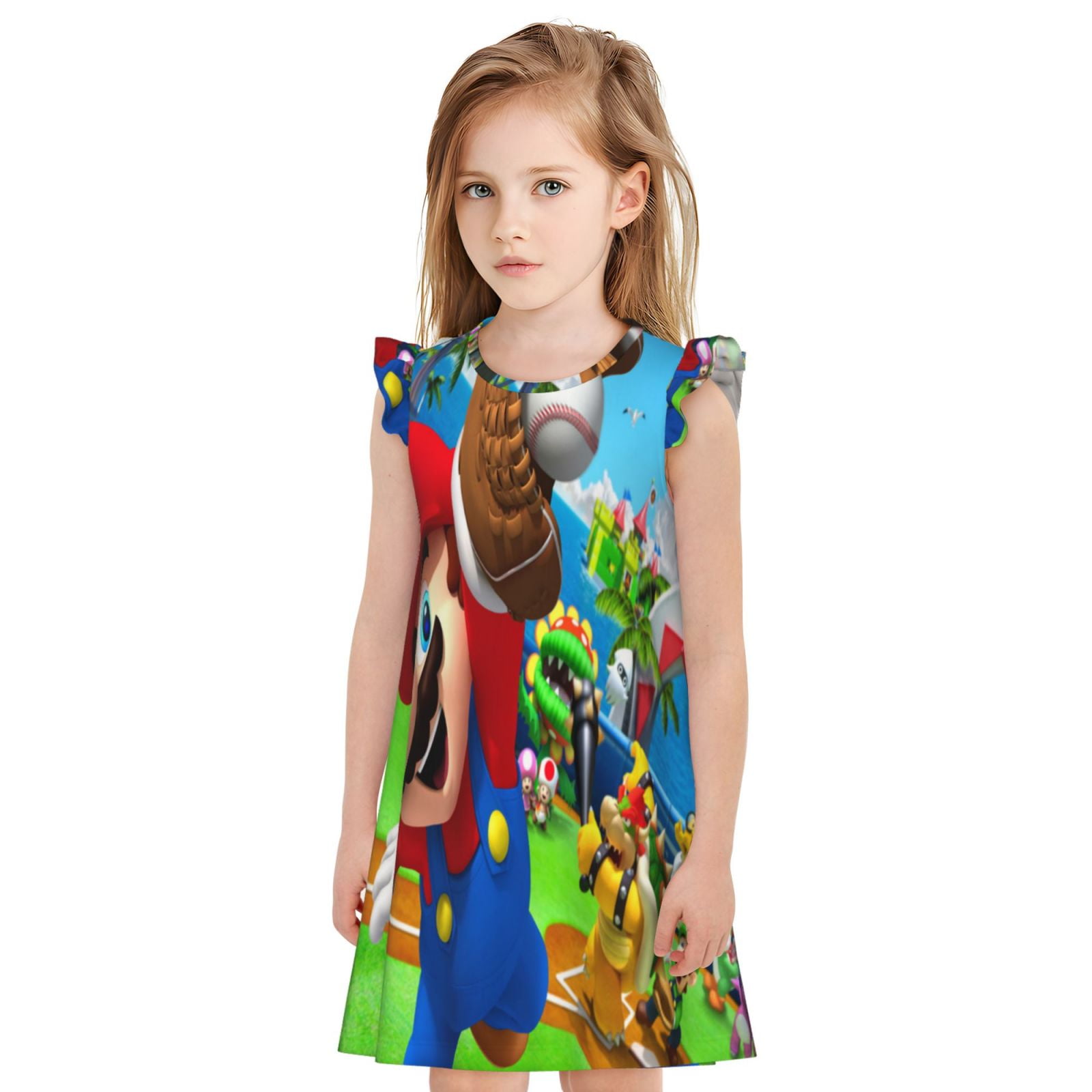 Super Mario Little Girls Nightgown Short Flutter Sleeve Pajamas Cartoon ...