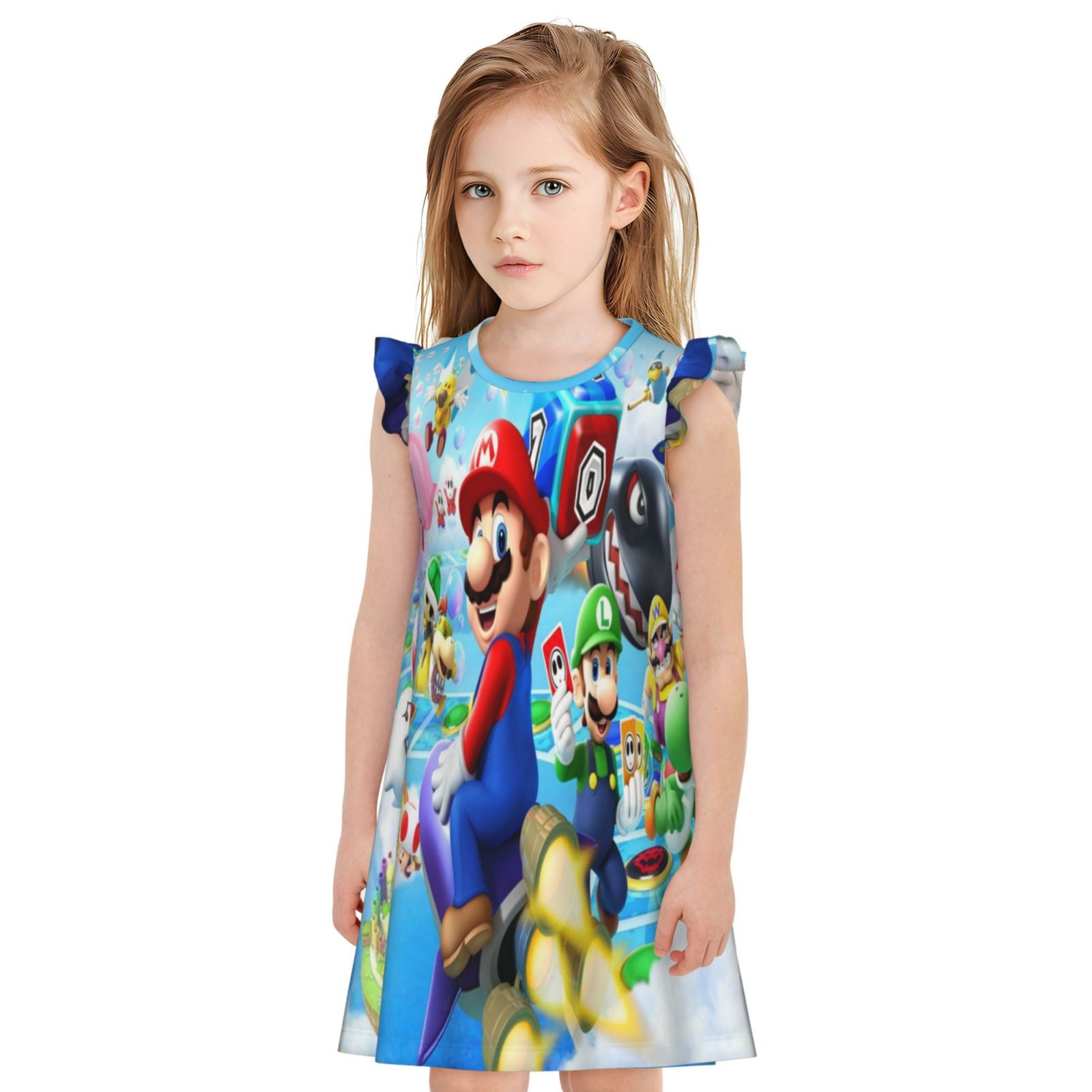 Super Mario Little Girls Nightgown Short Flutter Sleeve Pajamas Cartoon ...