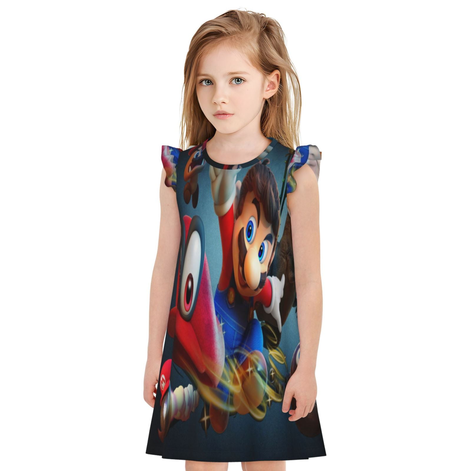 Super Mario Little Girls Nightgown Short Flutter Sleeve Pajamas Cartoon ...