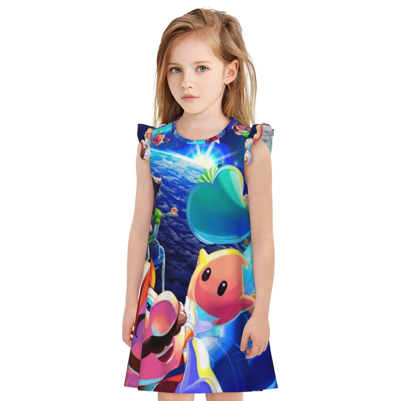 Super Mario Little Girls Nightgown Short Flutter Sleeve Pajamas Cartoon Nightdress Sleepwear ...