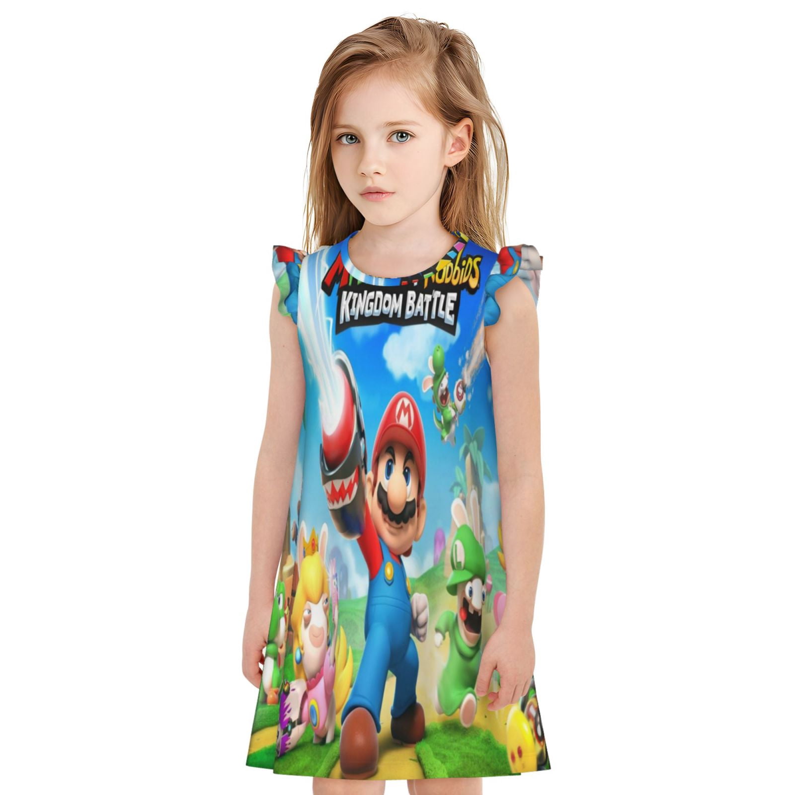 Super Mario Little Girls Nightgown Short Flutter Sleeve Pajamas Cartoon ...