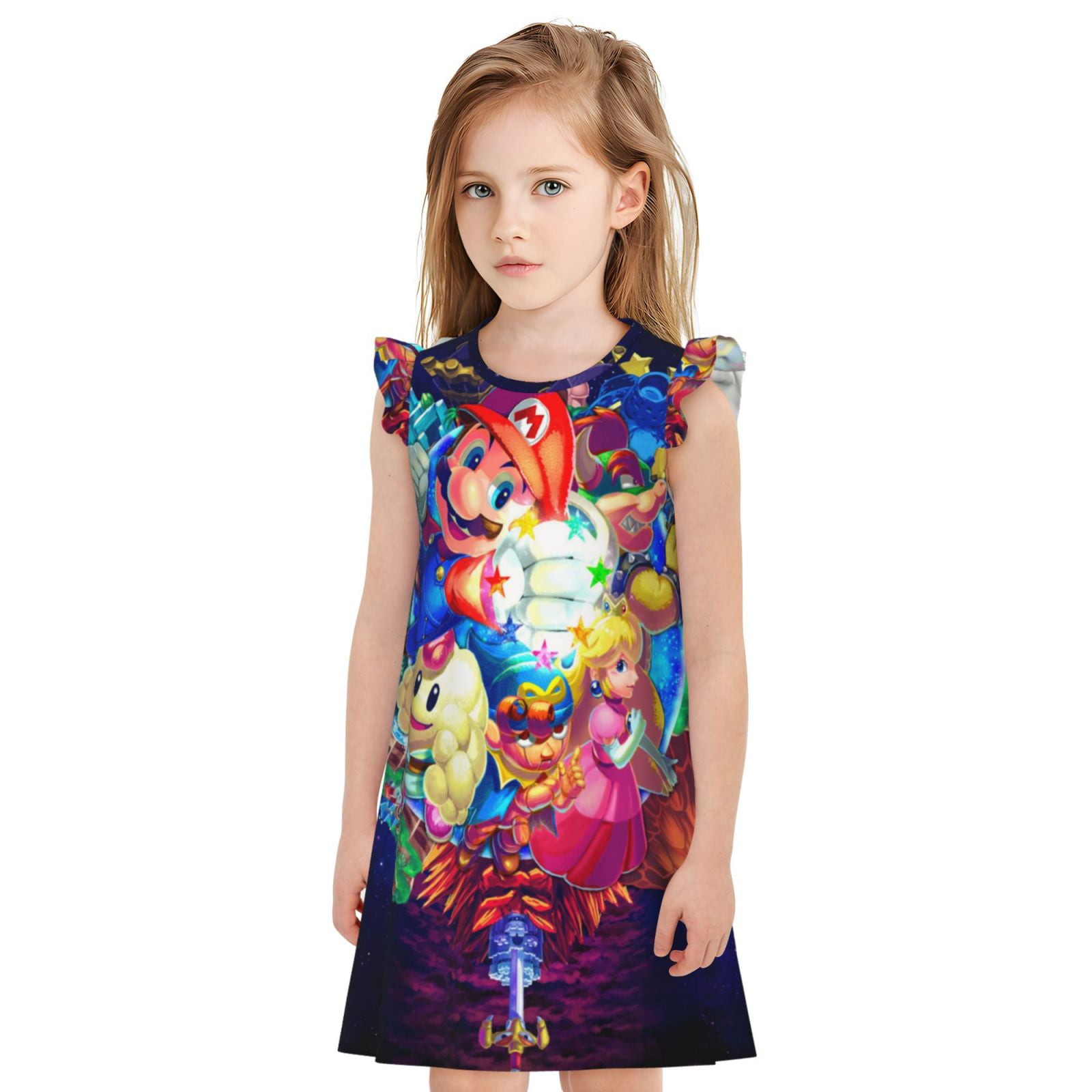 Super Mario Little Girls Nightgown Short Flutter Sleeve Pajamas Cartoon ...