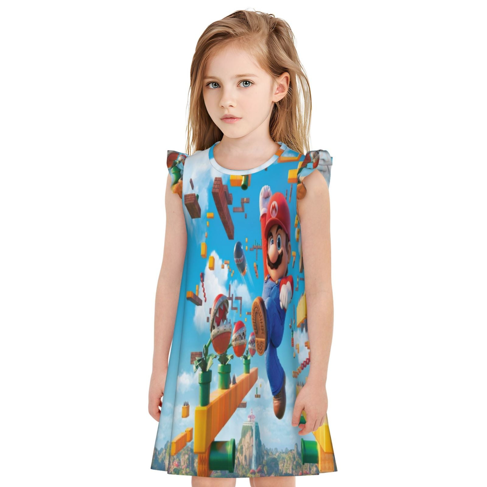 Super Mario Little Girls Nightgown Short Flutter Sleeve Pajamas Cartoon ...